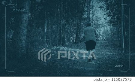 CCTV Man Runs In The Woodsの動画素材 [115087579] - PIXTA